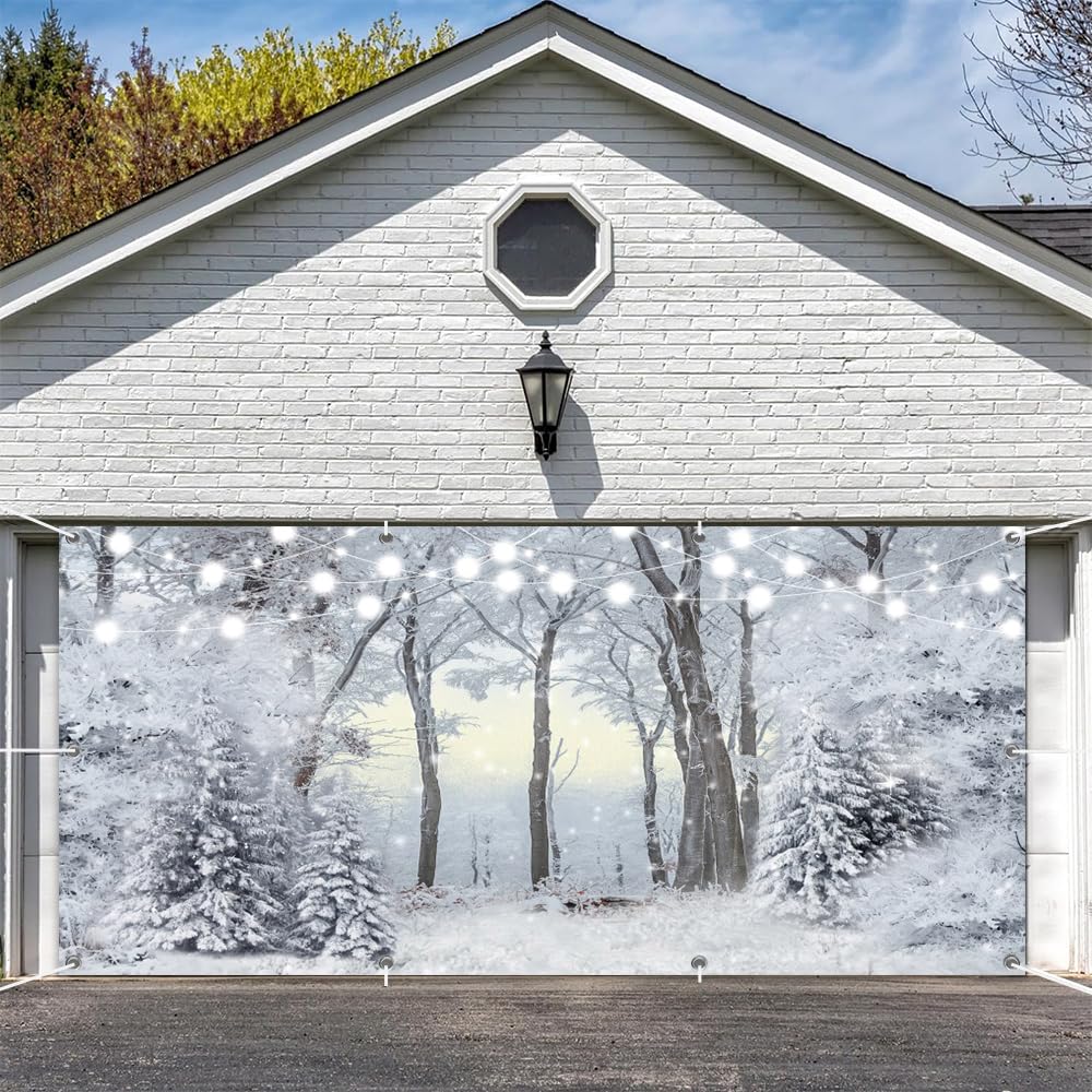 Amazon.com : Leowefowa Winter Christmas Night Garage Door Decoration ...