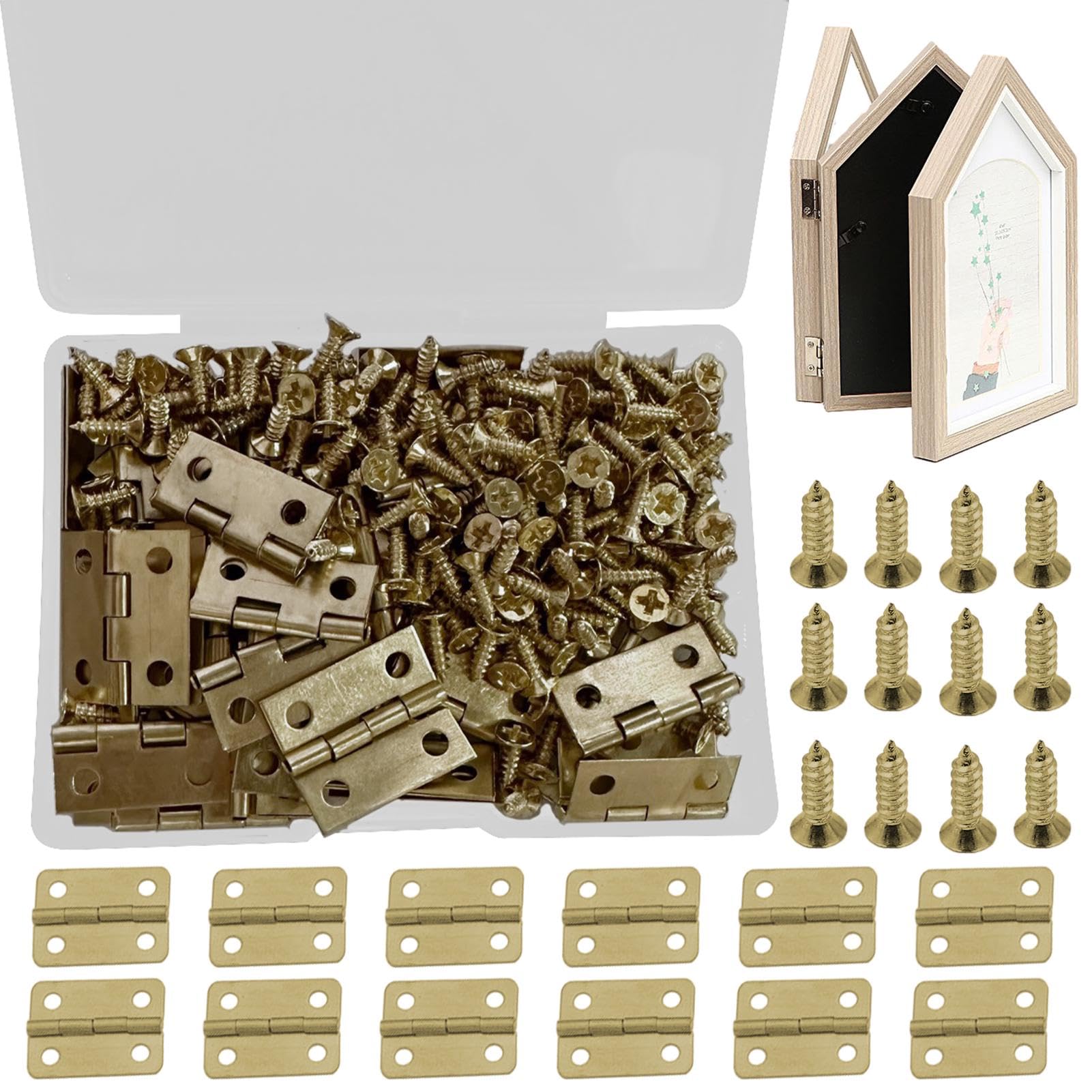 50Pcs Small Hinges with 200 Screws, Mini Hinges for Wooden Box Jewelry ...