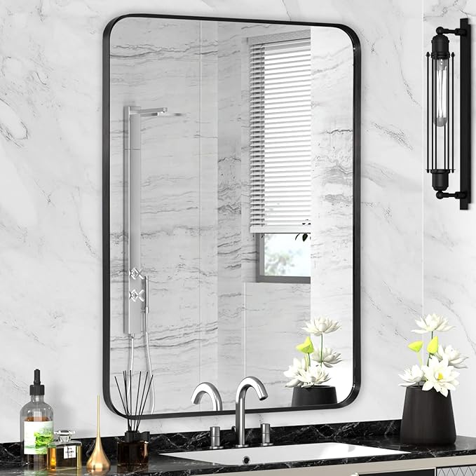 Amazon.com: Minuover Black Framed Bathroom Mirror for Wall, Matte Black ...