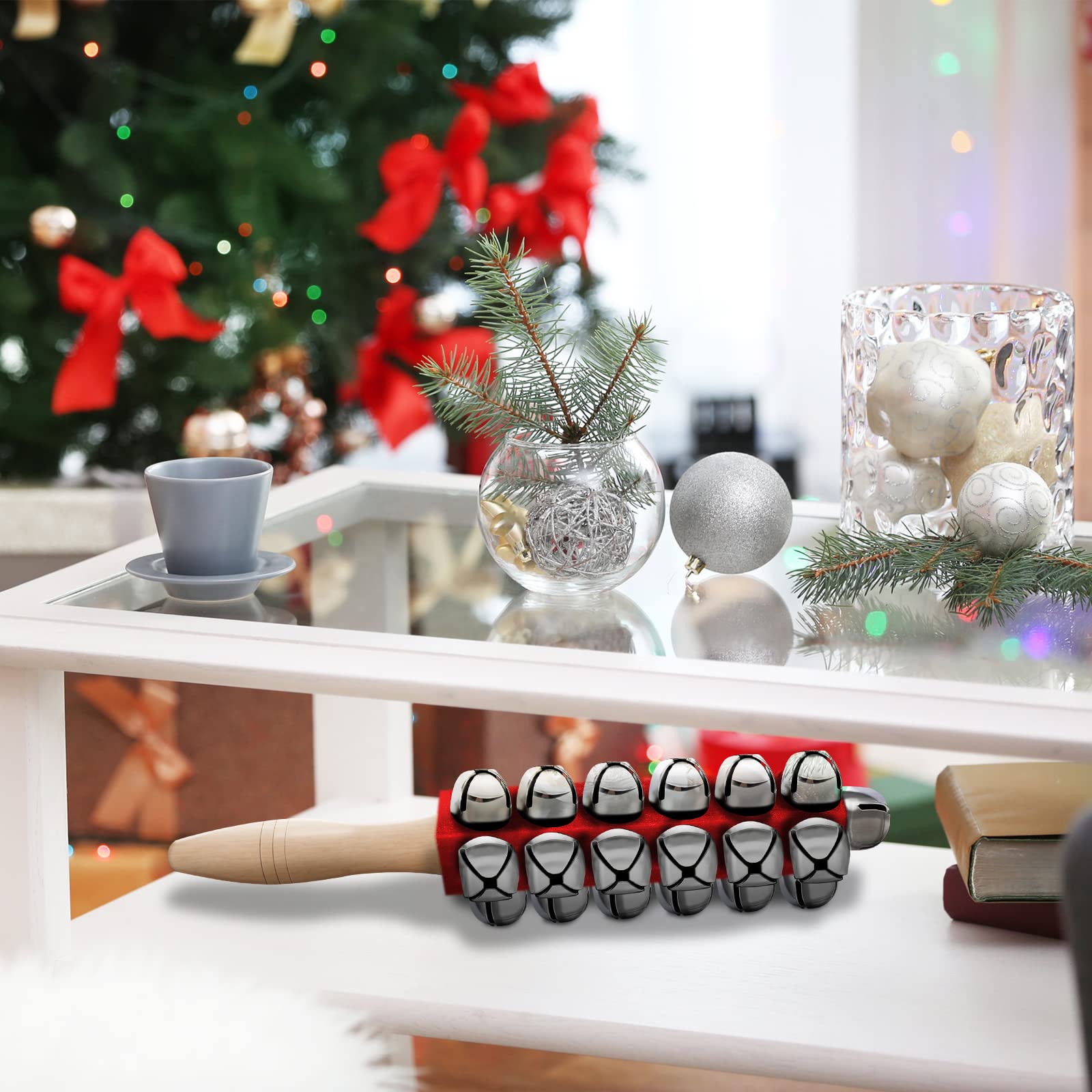 Snapklik.com : 2 Pieces Christmas Hand Jingle Bells Wooden Handle ...