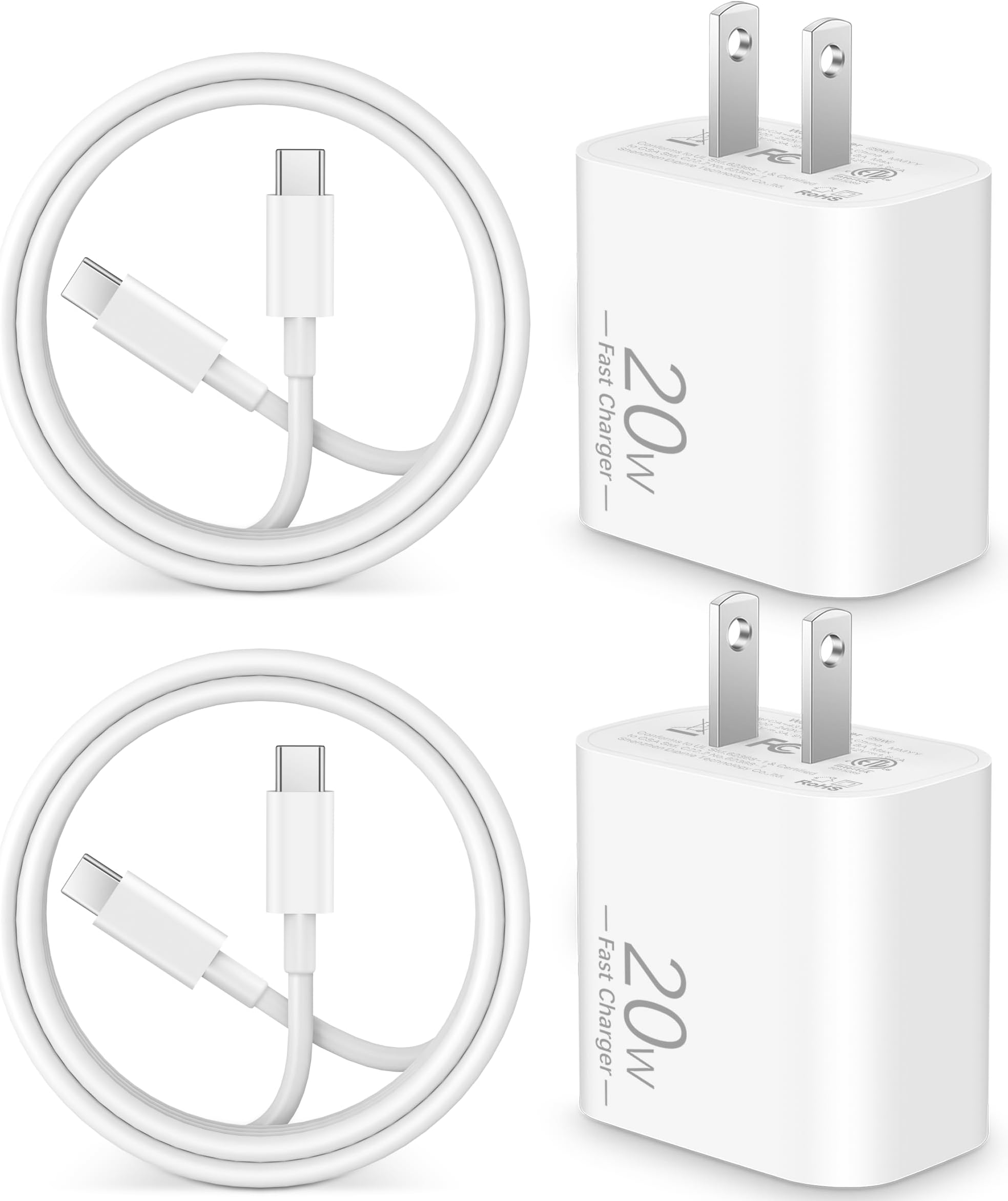[2025 Upgraded] iPhone 16e/16 Pro Charger, 2-Pack 20W USB C Charger ...