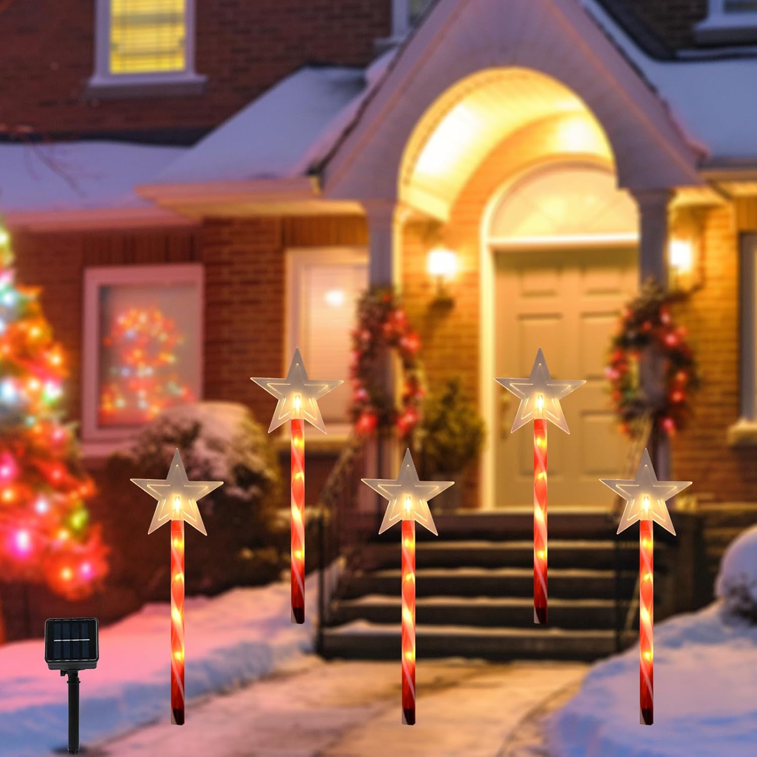 Amazon.com: PomDinx Solar Christmas Pathway Lights, Set of 5 Outdoor ...