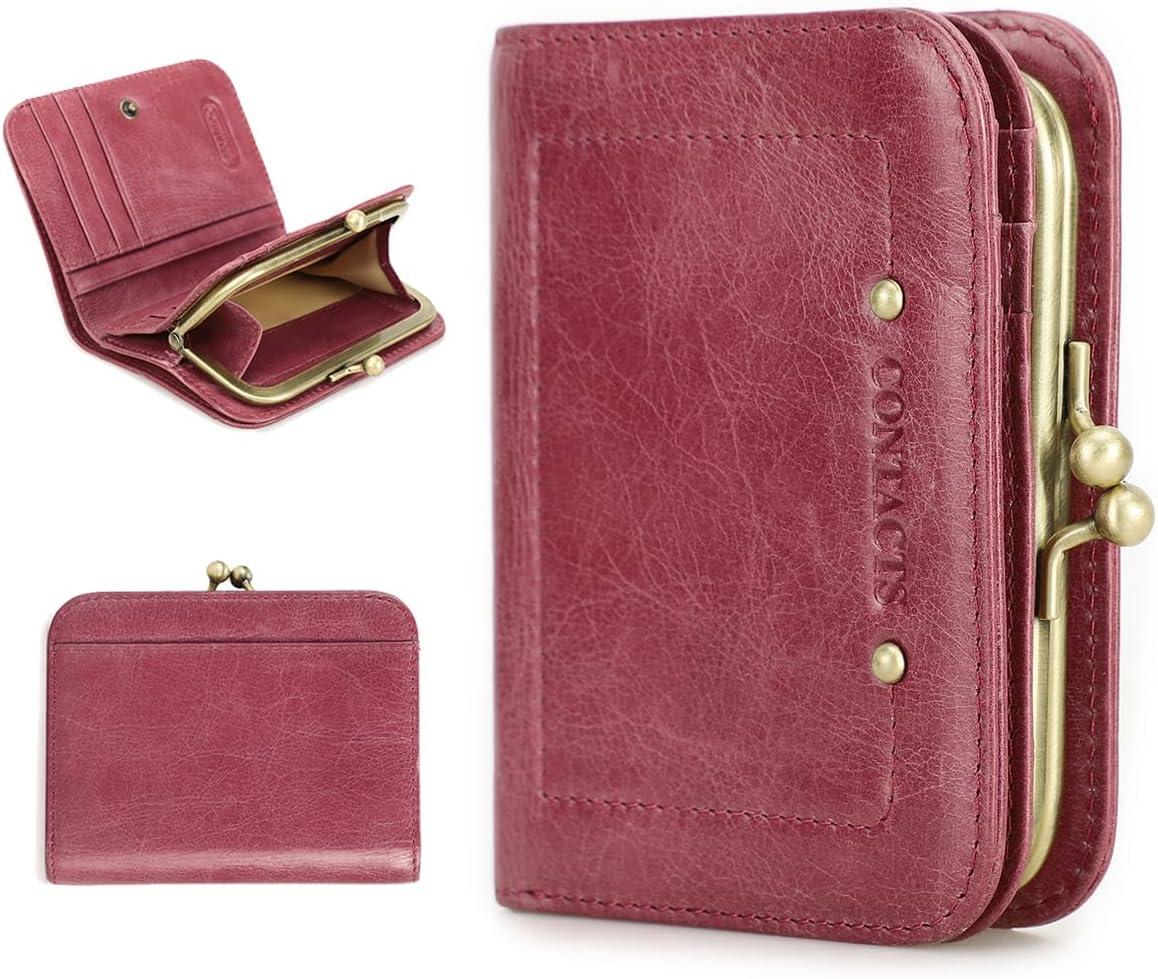 Amazon.com: CONTACTS Full Grain Leather Kiss Lock Wallet for Women Kiss ...