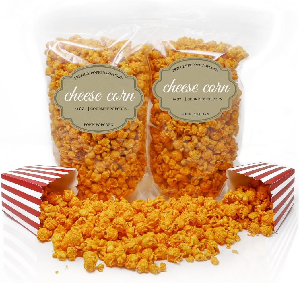 Amazon.com: Pop’N Popcorn Cheddar Cheese Pop Corn - 24 oz Cheesy Pop ...