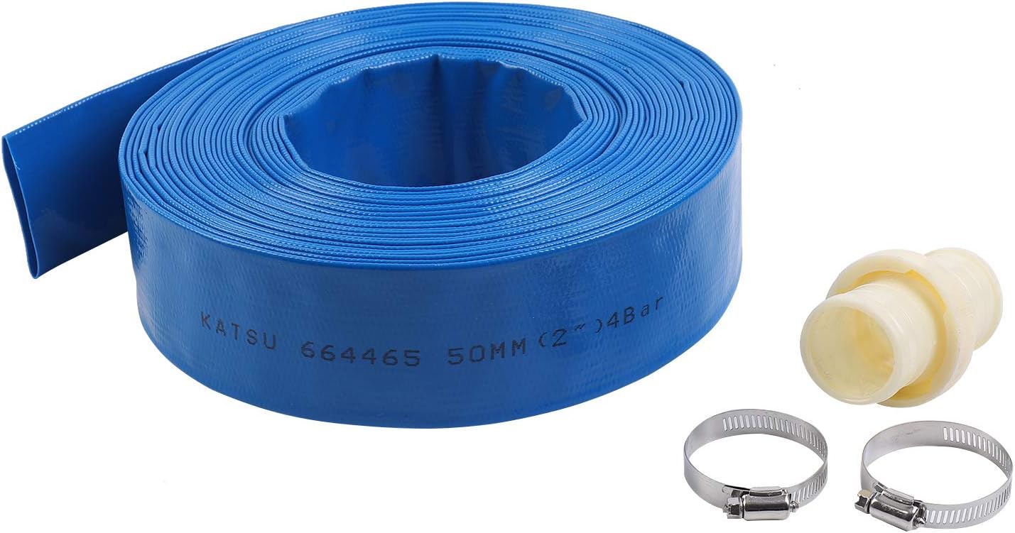 KATSU Layflat Discharge Hose Pipe 20m x 50mm 2-Inch Diameter with 2 ...