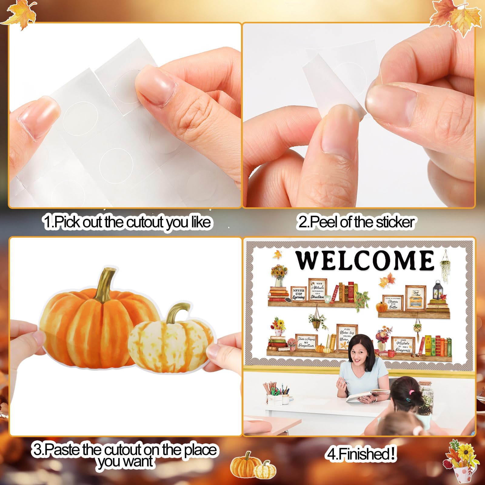 Snapklik.com : Bookshelf Bulletin Board Set Welcome Fall Motivational ...