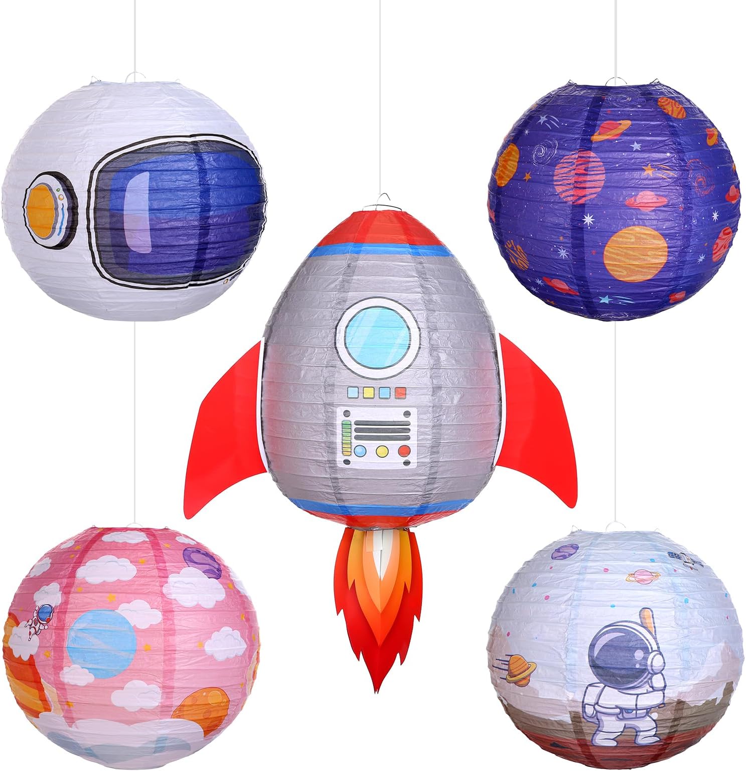 Fontien 5Pcs Paper Lanterns Space Decor Rocket Astronaut Outer Space ...