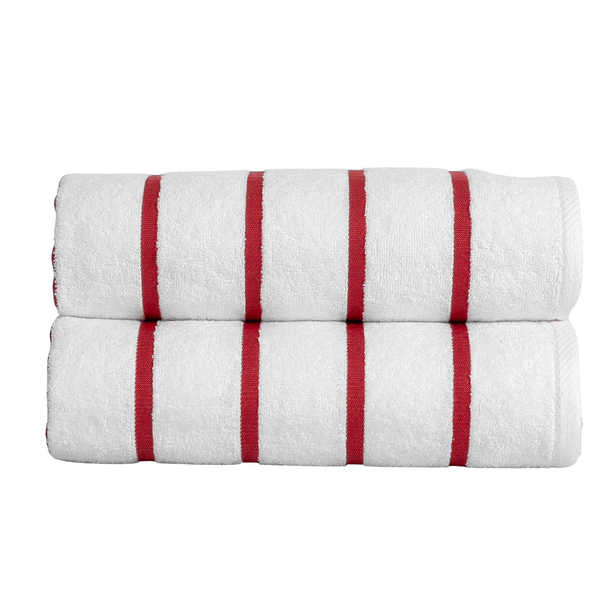 2 Pack Luxurious Red Striped Beach Towels - Soft, Absorbent, and Quick ...