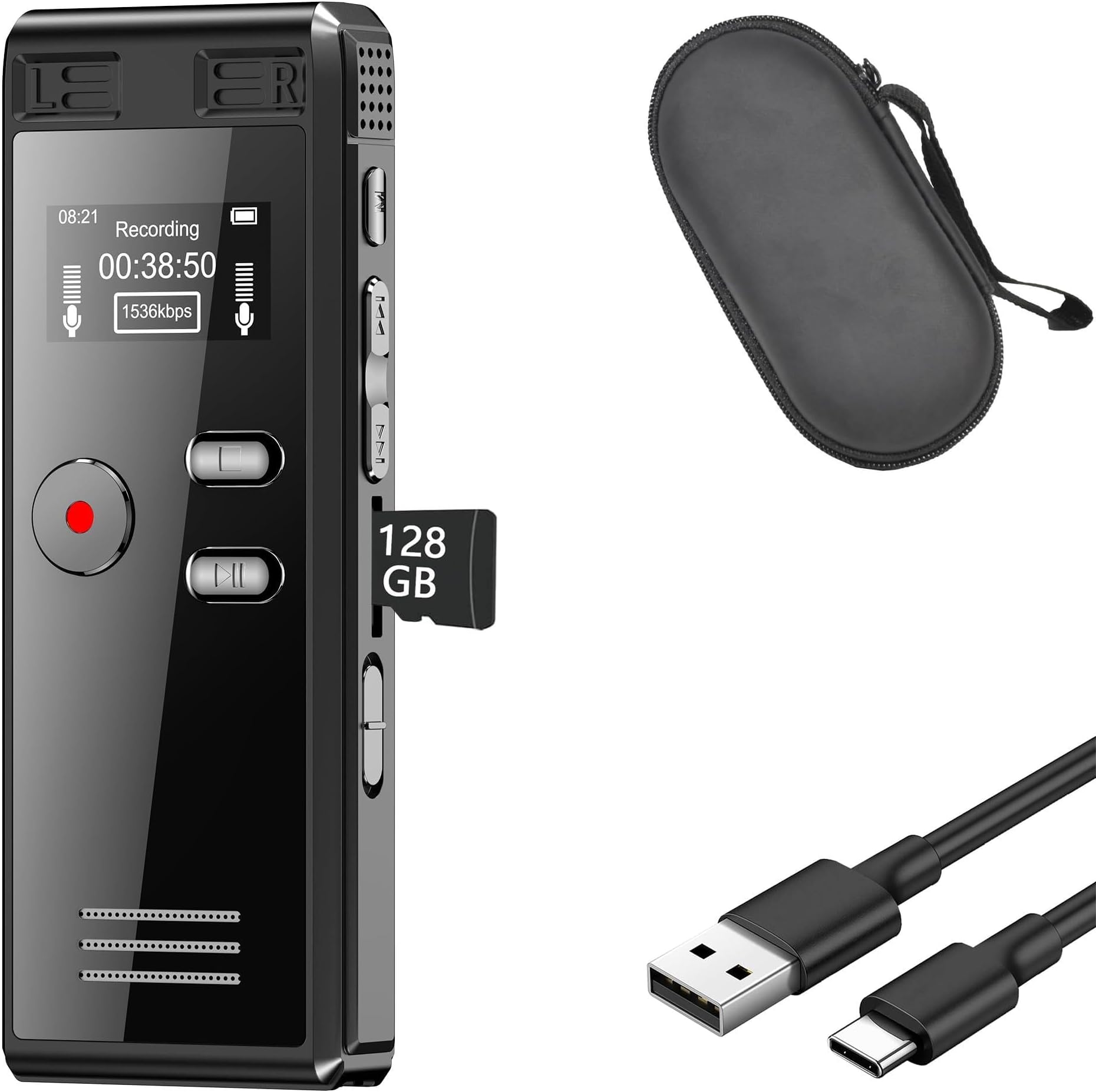 Amazon.com: 128GB Digital Voice Recorders with EVA Zipper Carrying Hard ...