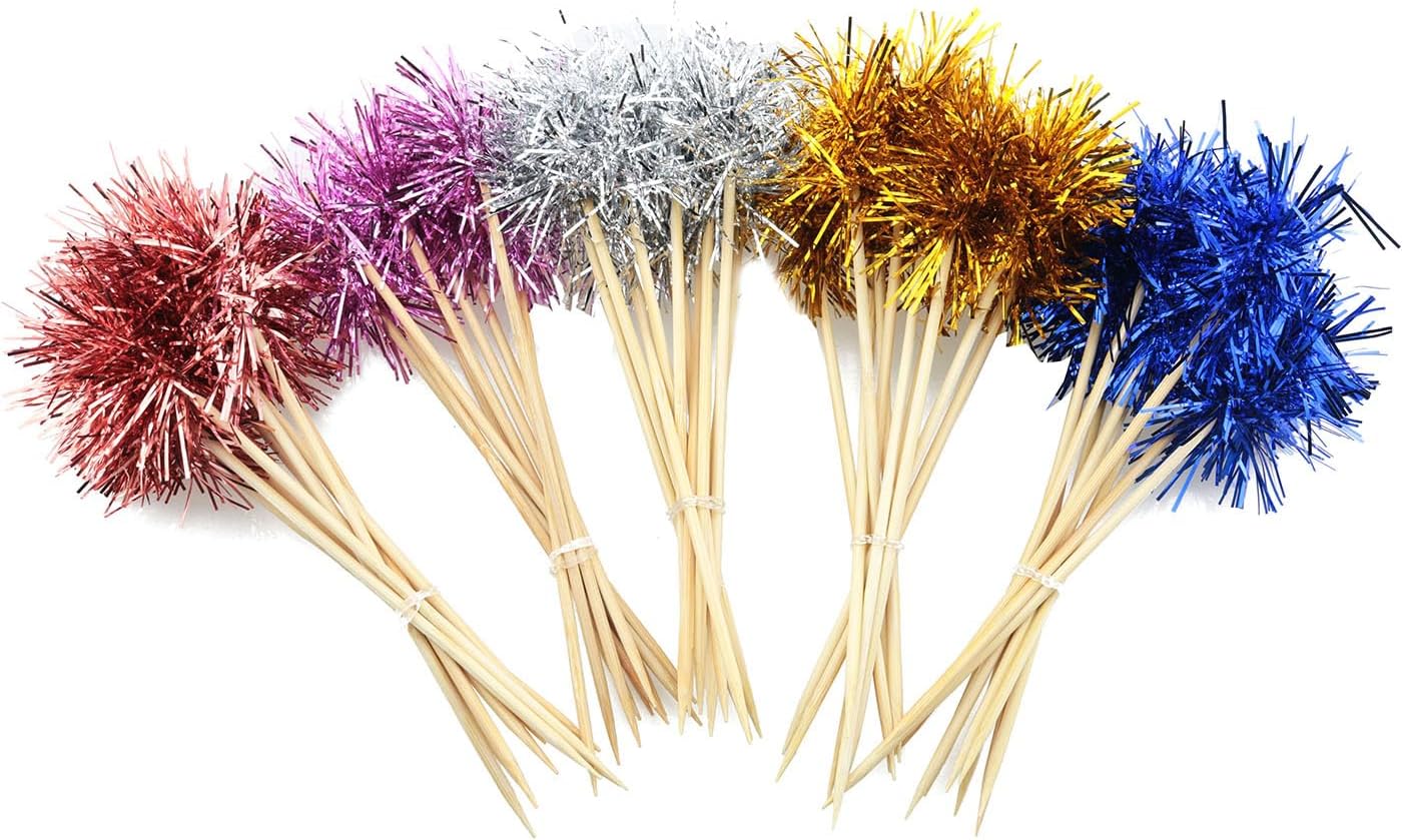 Amazon.com | TAODAN 100PCS Assorted Color Foil Frill Toothpicks Party ...