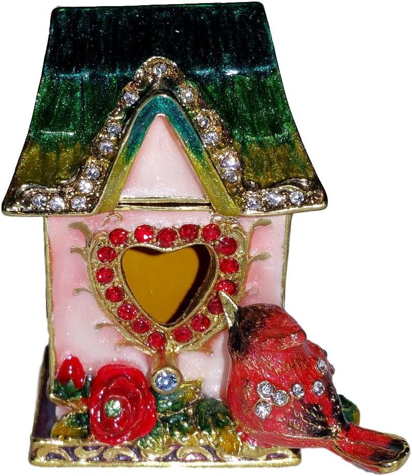 Amazon.com: Kubla Crafts Bejeweled Cardinal Bird at Pink Birdhouse ...
