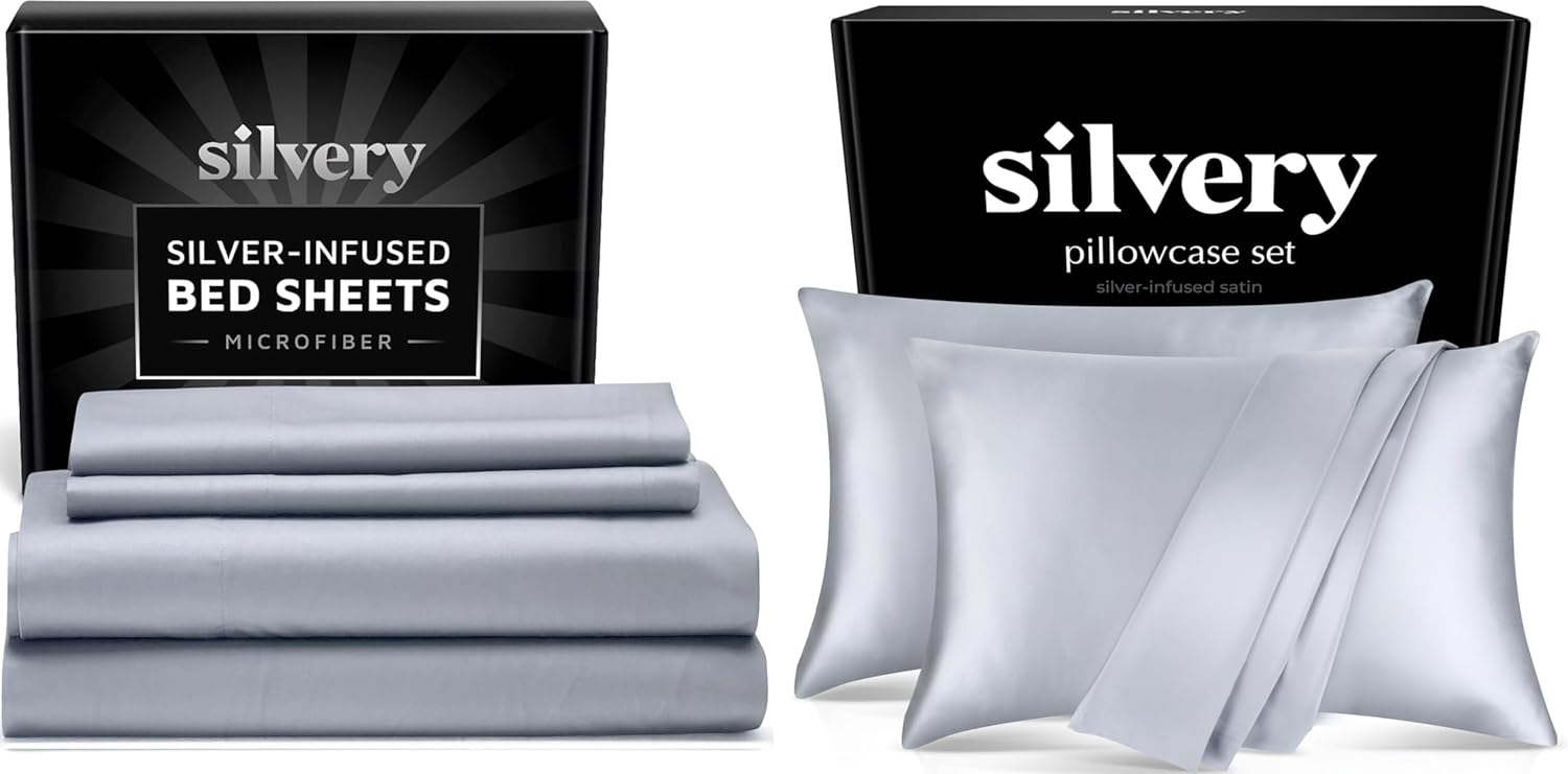 Amazon.com: Silvery Save More Bed Sheets King Satin Pillowcases King ...