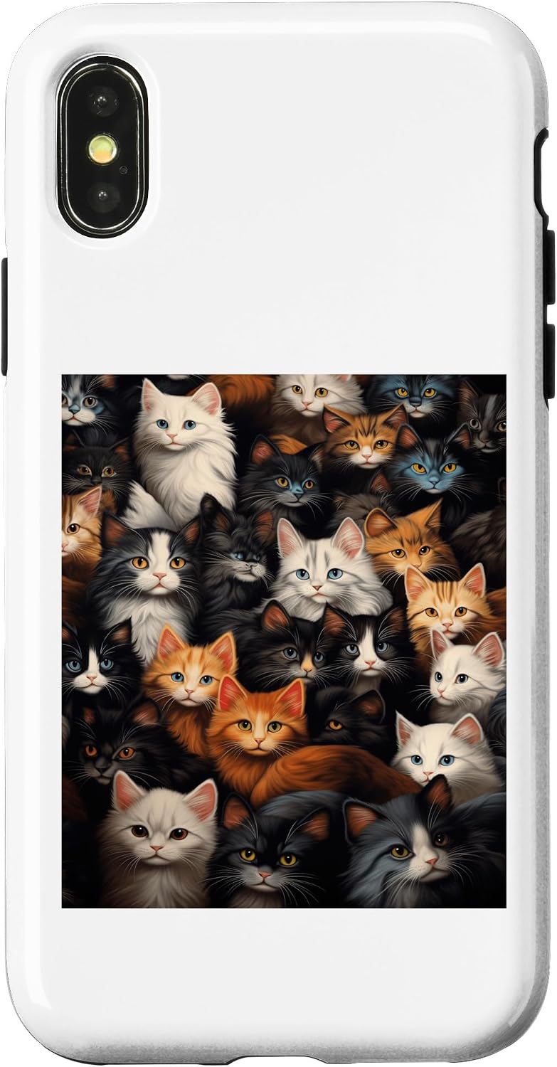 Amazon.com: iPhone X/XS Funny Cat many cats Cute Kawaii Cat Cute eyes ...