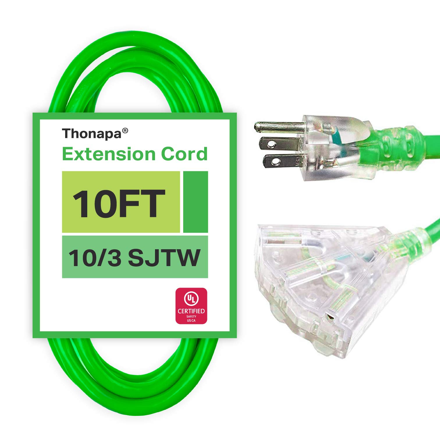 Buy 10 Foot Outdoor Extension Cord with 3 Electrical Power Outlets - 10 ...