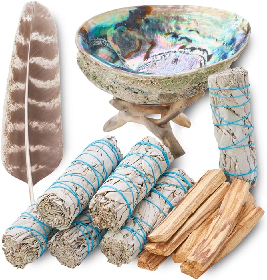 Amazon.com: Sage Smudge Kit - White Sage Smudge Sticks - 4in ~ Abalone ...