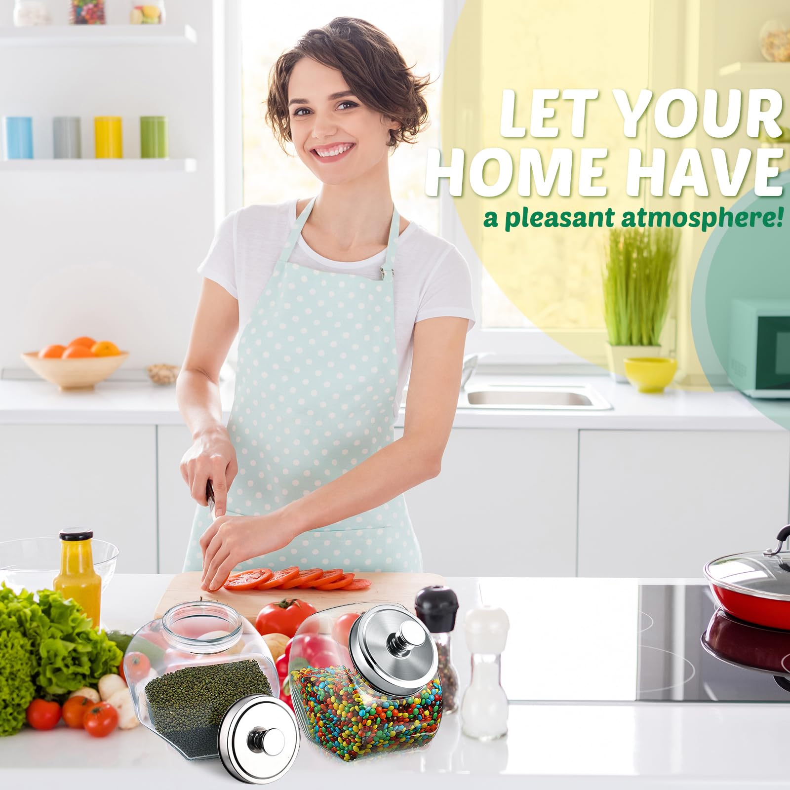 Mumufy Set of 3 Glass Slanted Storage Jar 75 oz Large Candy Jars with ...