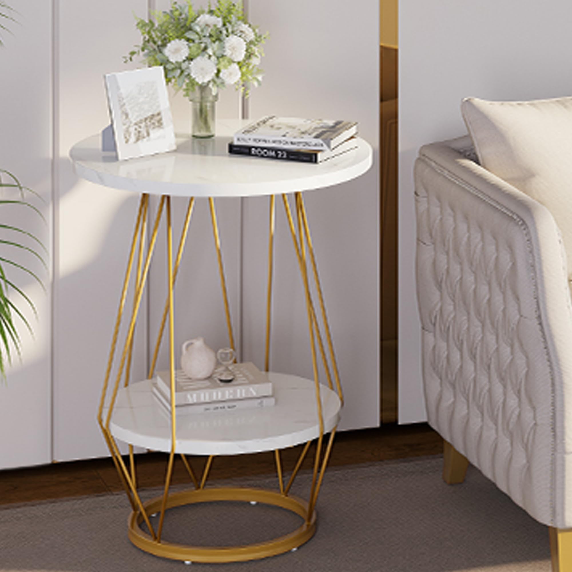 Amazon.com: LITTLE TREE 2 Tier Faux Marble End Table Round Side Table ...