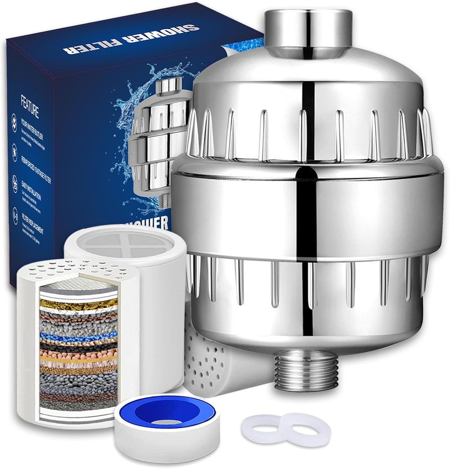 25-Stage Shower Head Filter-Shower Head Filter for Hard Water, with 3 ...