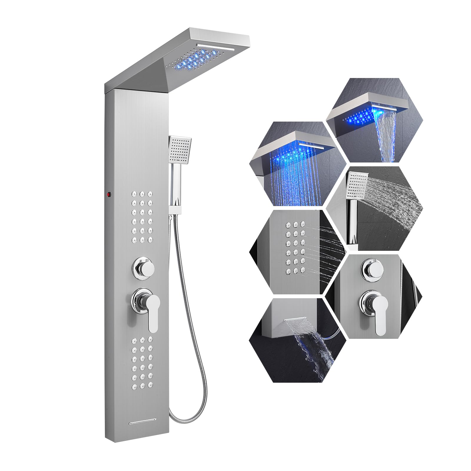 KINKIB LED Shower Panel Tower System with Rainfall Waterfall Shower ...