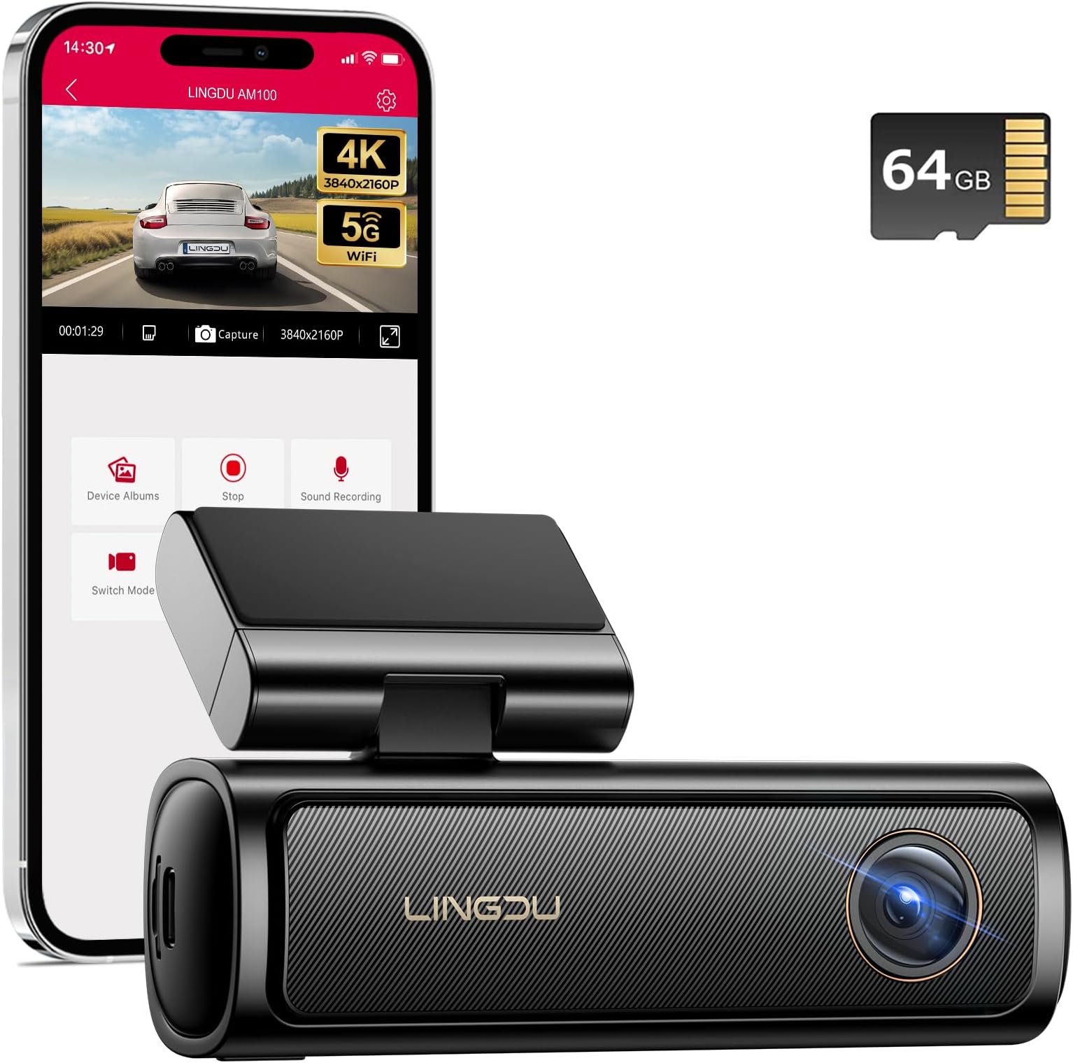 Amazon.com: LINGDU AM100 5G WiFi Dash Cam Front, 4K Dash Cam for Cars ...