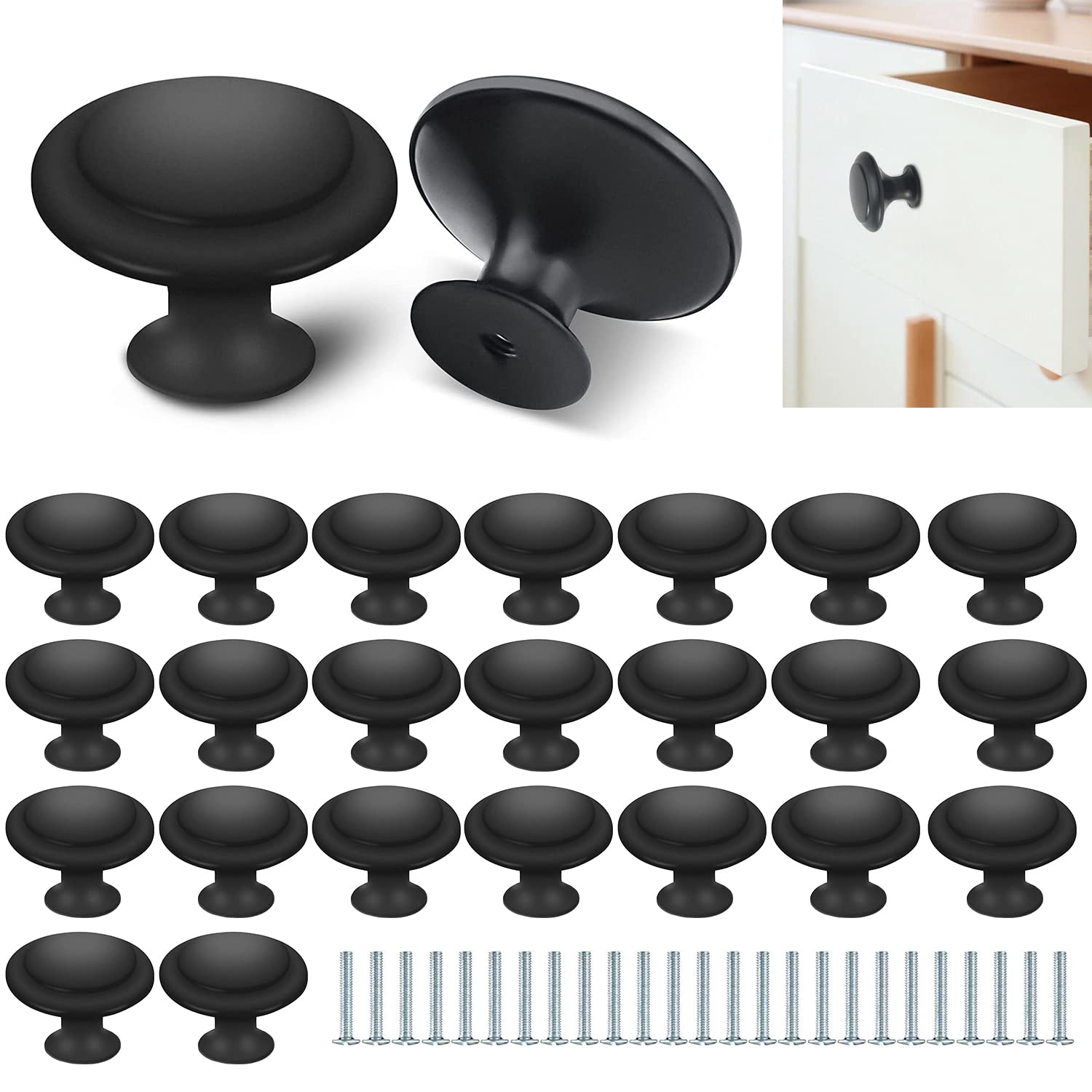 FAURAPMNG 25 Pieces Round Kitchen Cabinet Knobs, 27mm Round Drawer ...