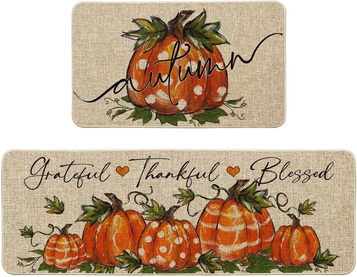 Amazon.com: Artoid Mode Orange Pumpkins Fall Kitchen Mats 2 pcs and ...