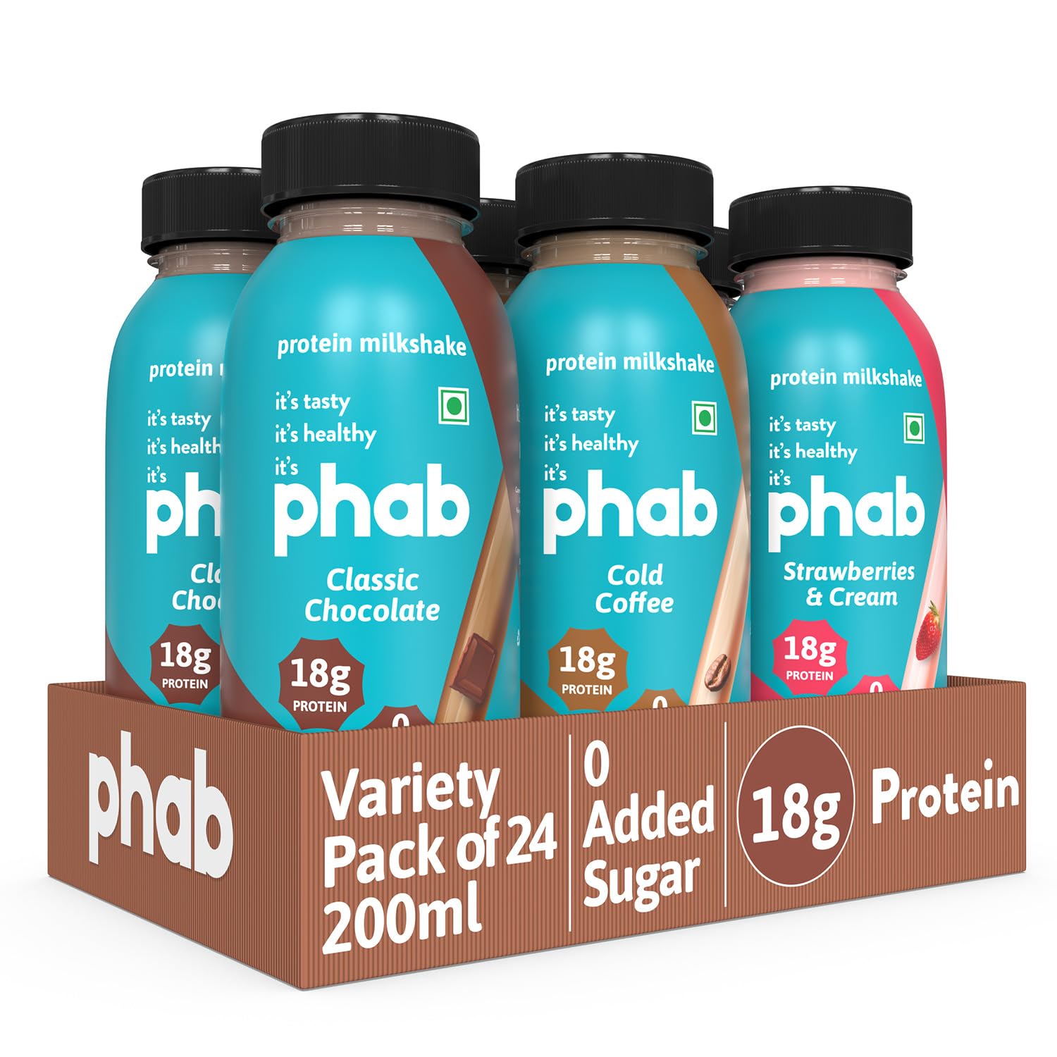 Phab Assorted Protein Milkshakes(200Ml, Pack Of 24)With 18G Protein ...