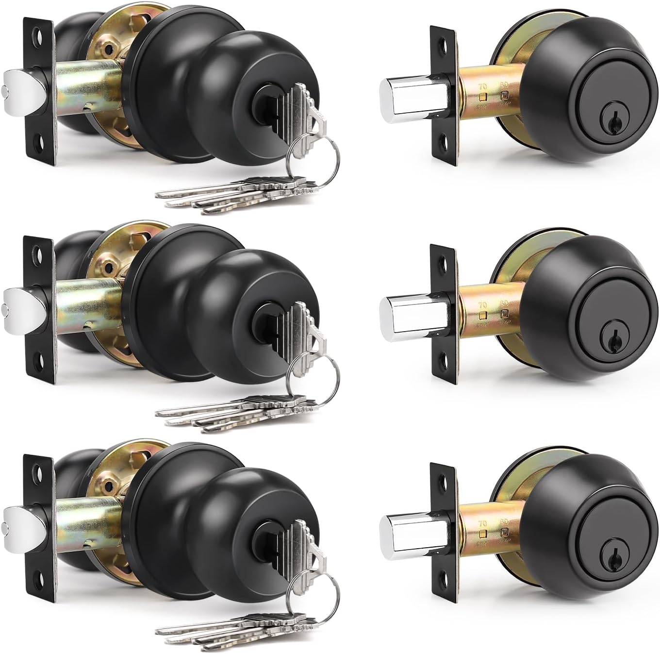 Brotima 3 Pack Entry Door Knob Lockset and Single Cylinder Deadbolt ...