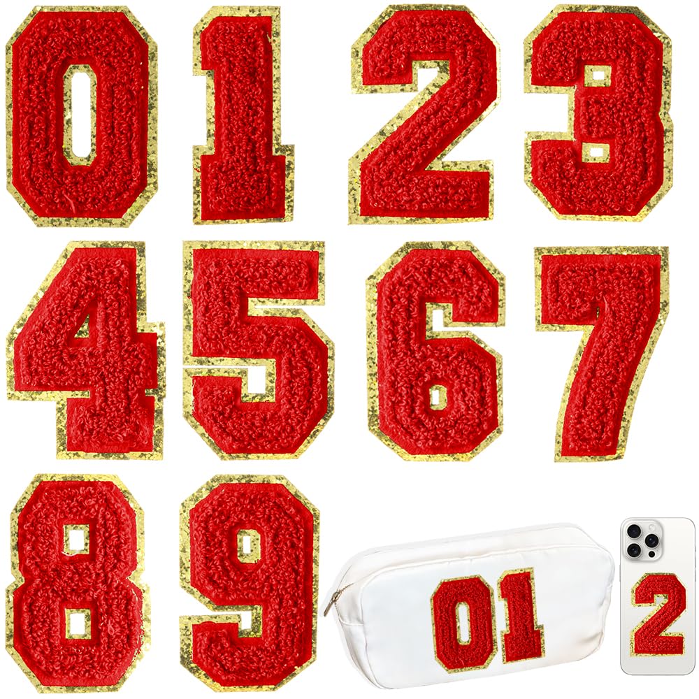 Amazon.com: 10 Pcs Red 3 Inch Chenille Number Patches, Glitter Iron on ...