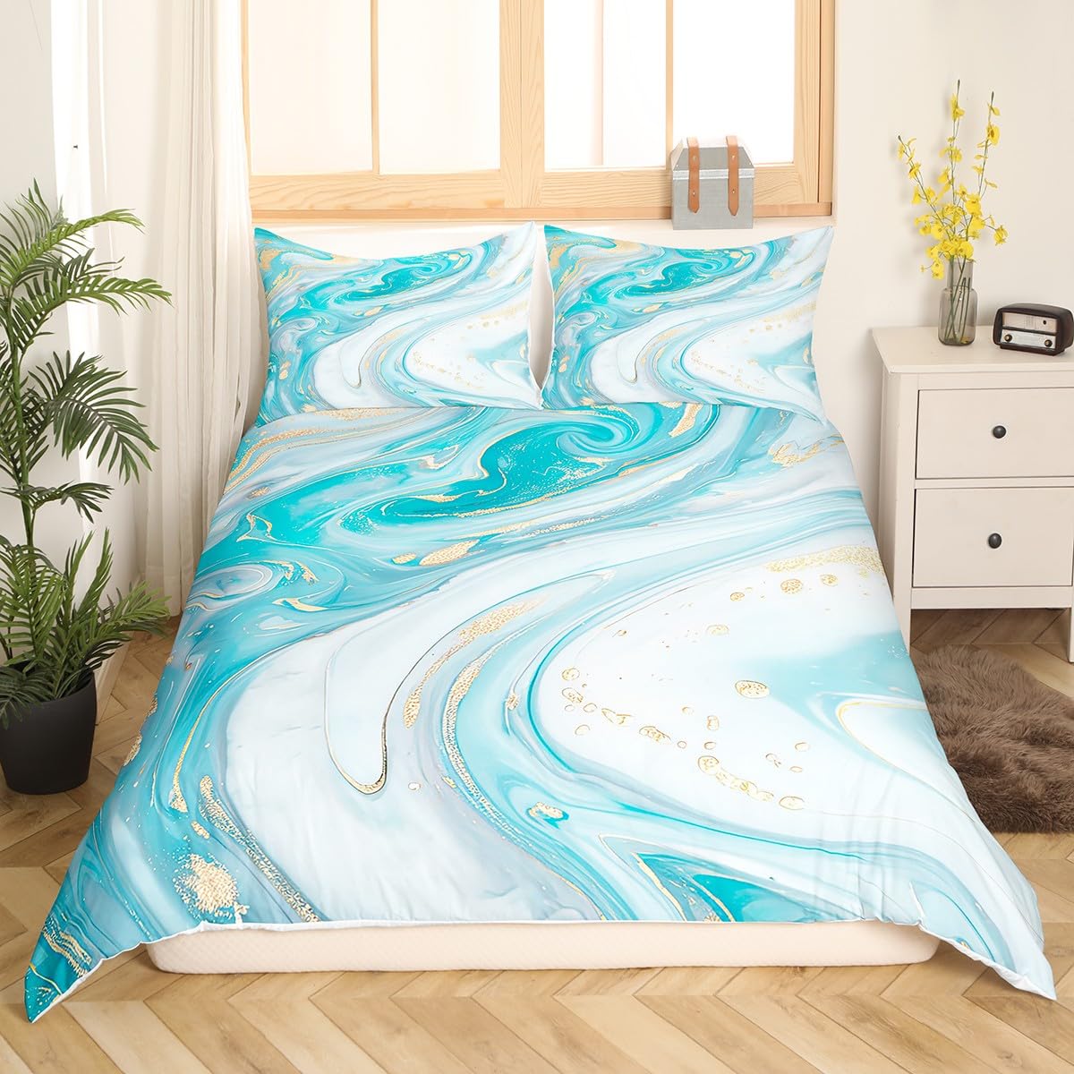 Amazon.com: Blue Marble Bedding Set Girls Women Boys Bedroom Decor ...