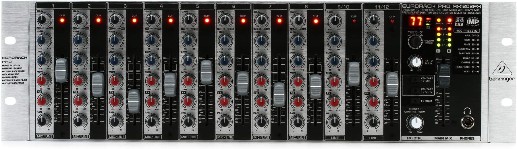 Behringer RX1202FX Eurorack Pro 12 Input Mic/Line Rack Mixer : Amazon ...
