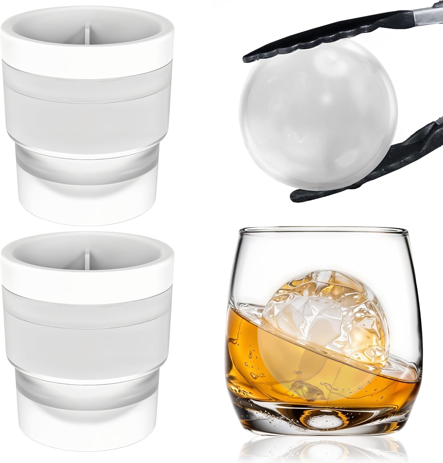FLOW Barware Ice Ball Mould Set of 2 | 6cm Large Round Ice Cube Moulds ...