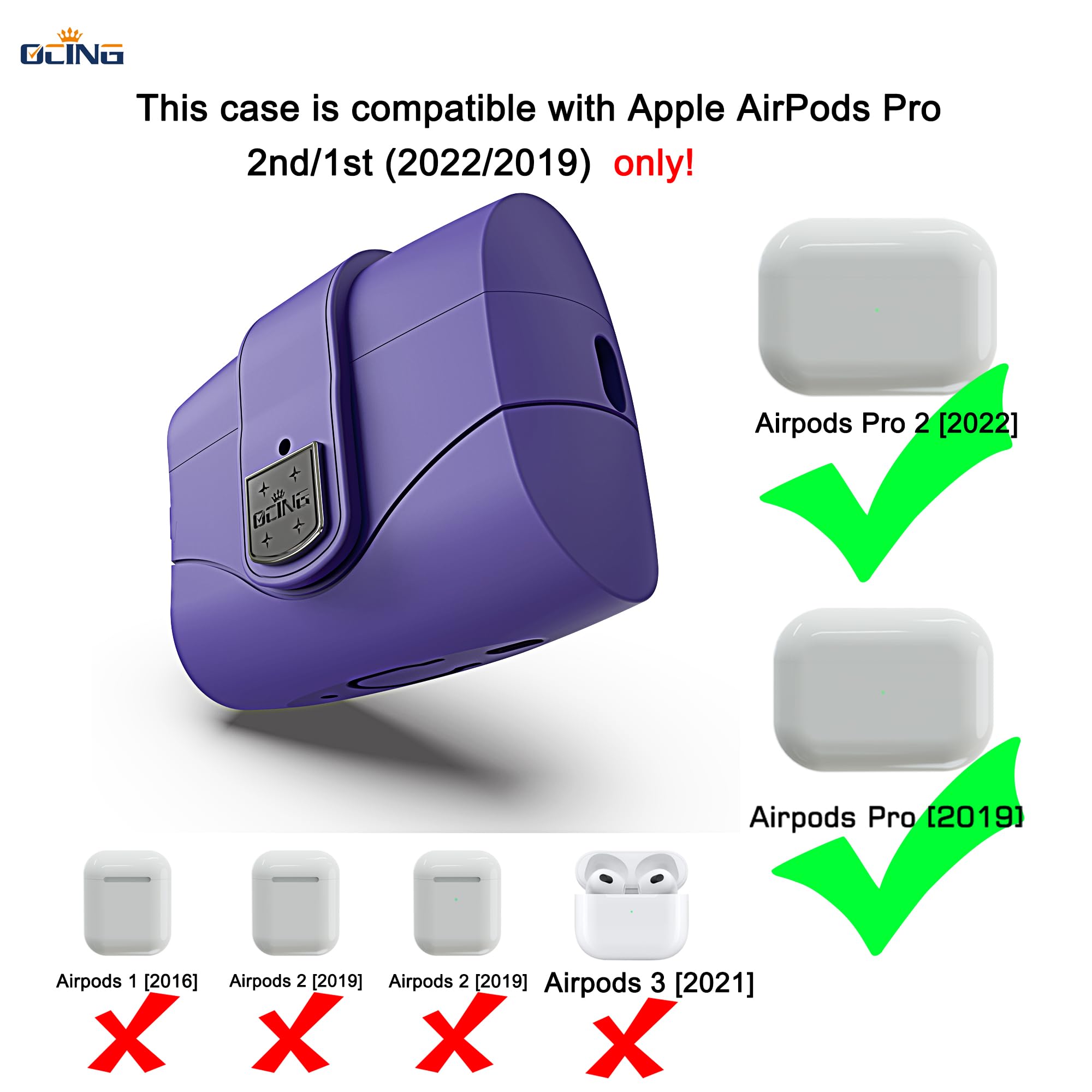 OCING 6 in One Airpods Pro 2 Case with Secure Lock, Full Body ...