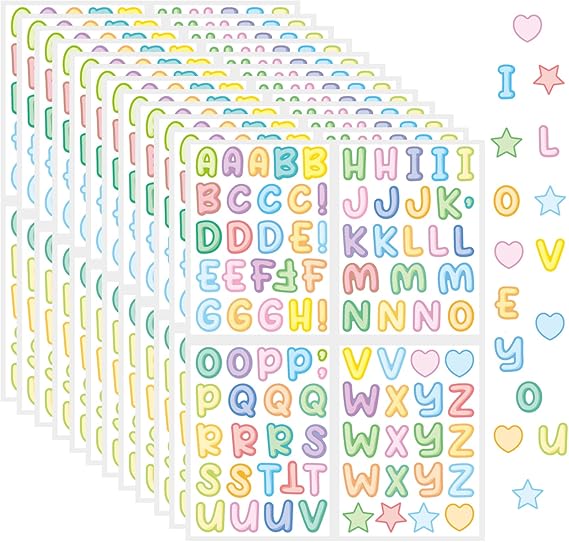 Amazon.com: Cute Vinyl Alphabet Stickers - 10 Sheets, 0.5 Inch, Self ...