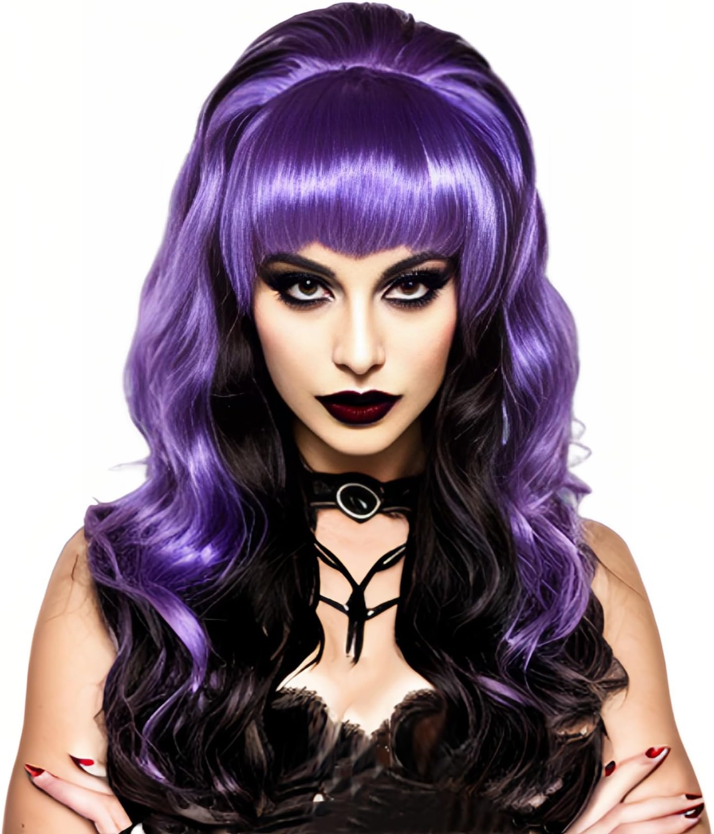 Amazon.com : NJJYXH 20 Inches Retro Beehive Purple Mixed Black Wigs for ...