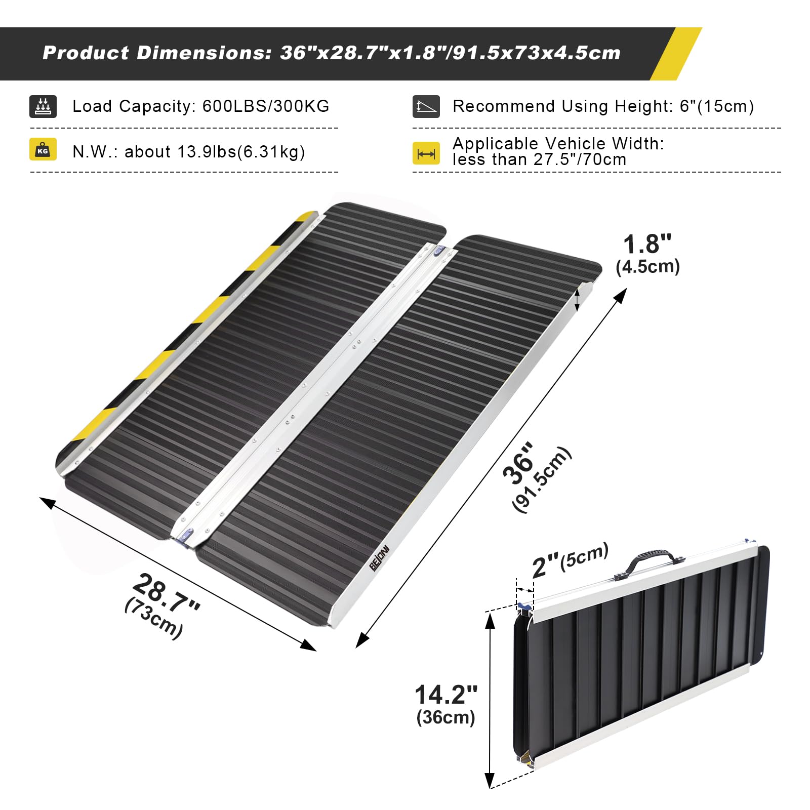 Snapklik.com : BEJONI Portable Wheelchair Ramp 3FT,Non-Skid Handicap ...