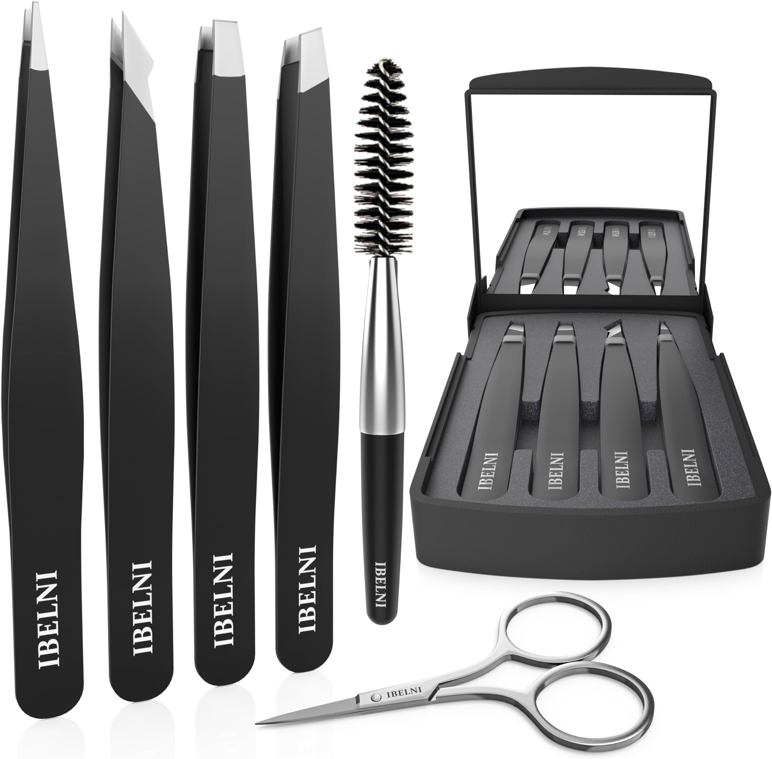 Amazon.com : Tweezers Set with Mirror Case - Tweezers for Women facial ...
