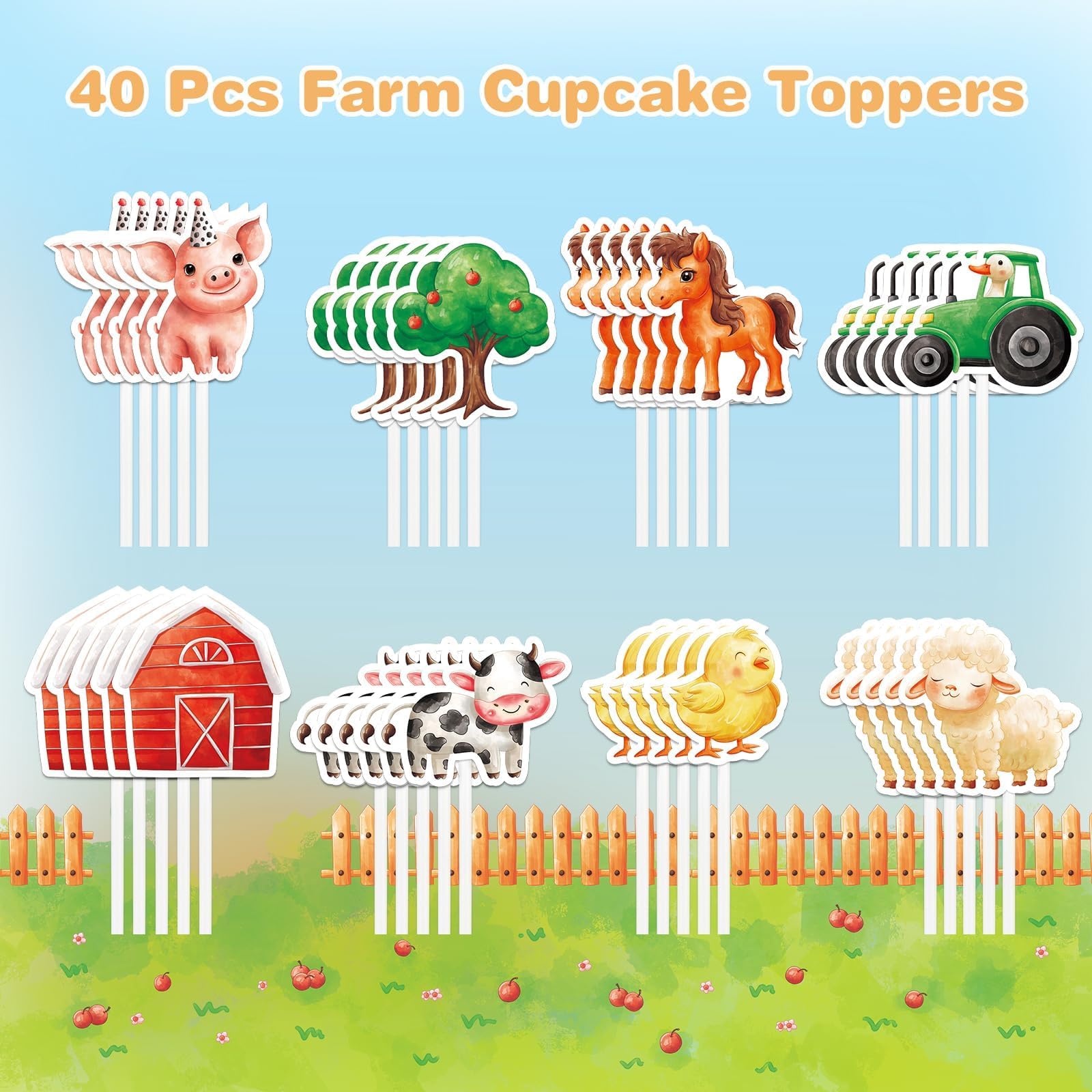 Snapklik.com : 40 PCS Farm Animals Cupcake Toppers - Barnyard Birthday ...