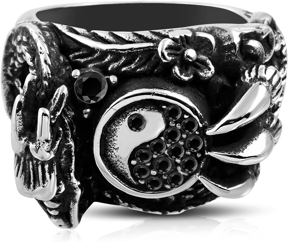 Stainless Steel 2 Color Spiral Dragon Yin-Yang/The Tao Symbol Biker ...
