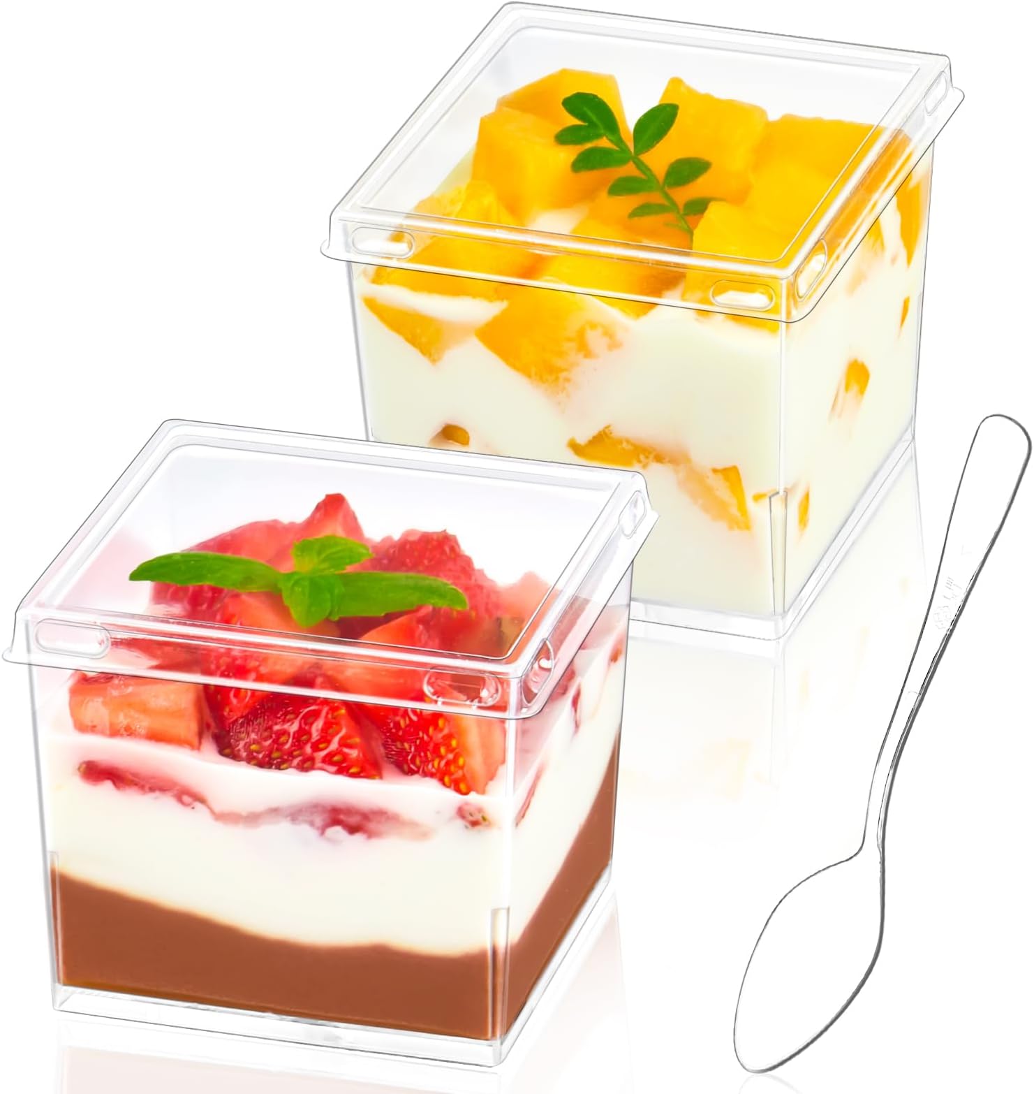Amazon.com | YOIYINI 25Pcs 8oz Mini Square Clear Dessert Cups with Lids ...
