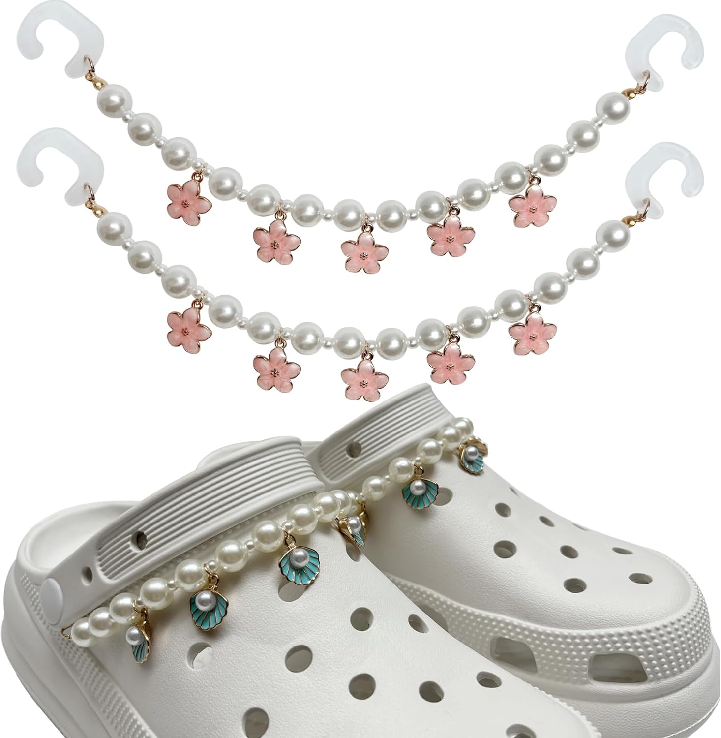 Amazon.com: Bling Bling Pearl Shoe Charm Chains in Blue Shell Pink ...