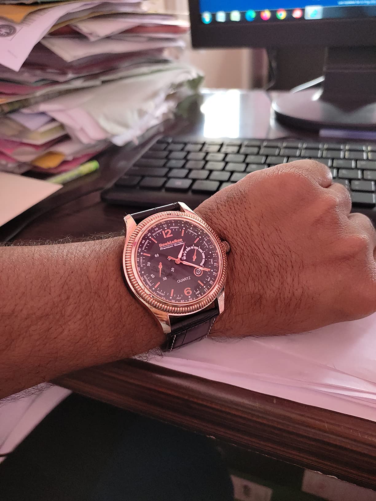 Doublerun DD4_8015 3D Glass Date Display Leather Strap Analog Watch ...