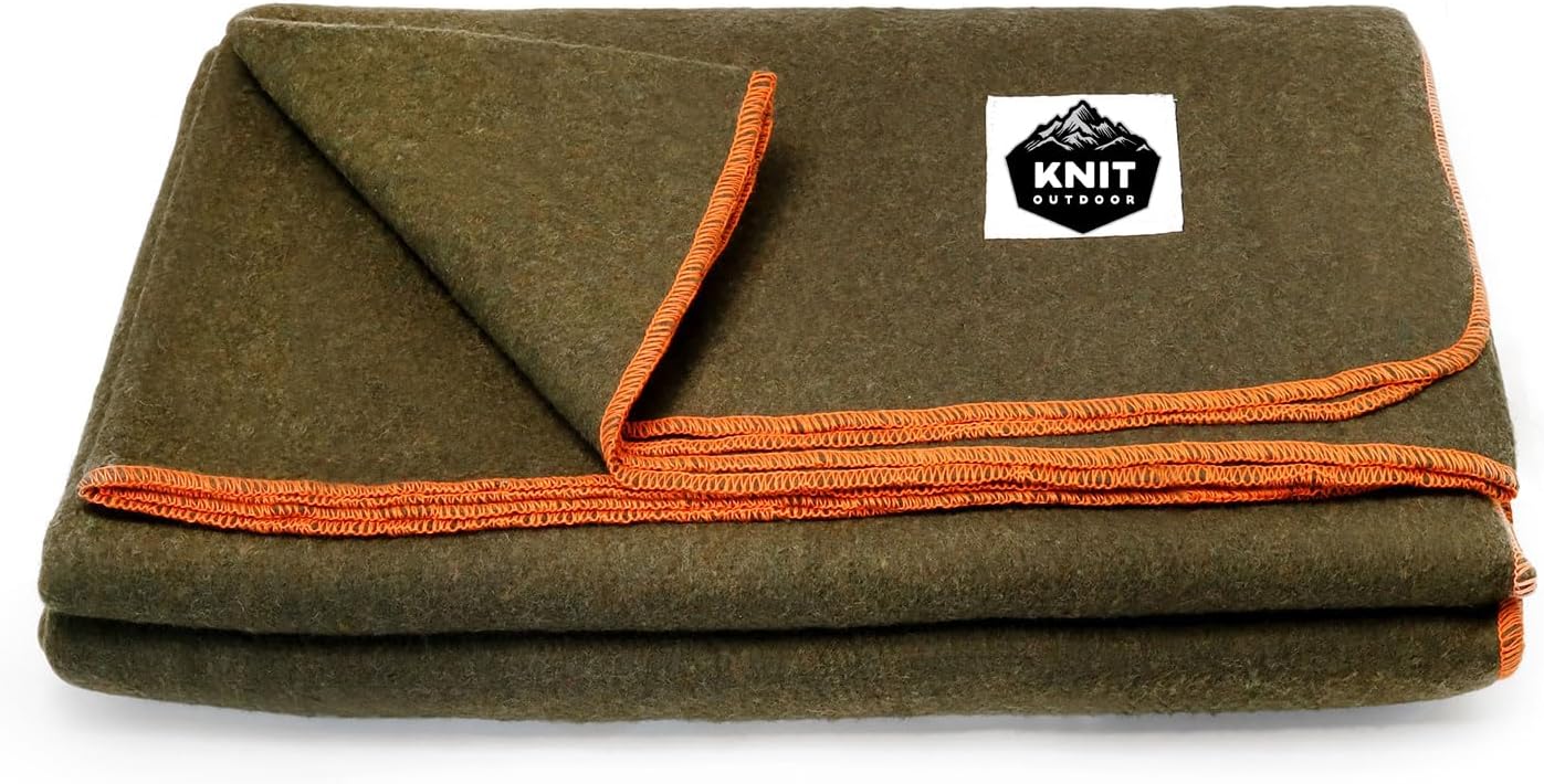 Amazon.com: Knit Outdoor Large Military Wool Blanket - Warm & Thick ...
