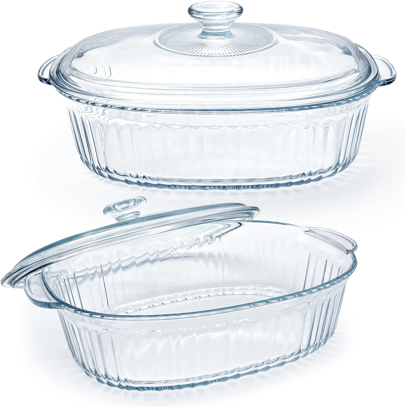 Amazon.com: Luvan 2.8L/3Qt Glass Casserole Dish with Lid, Ribbed Oval ...