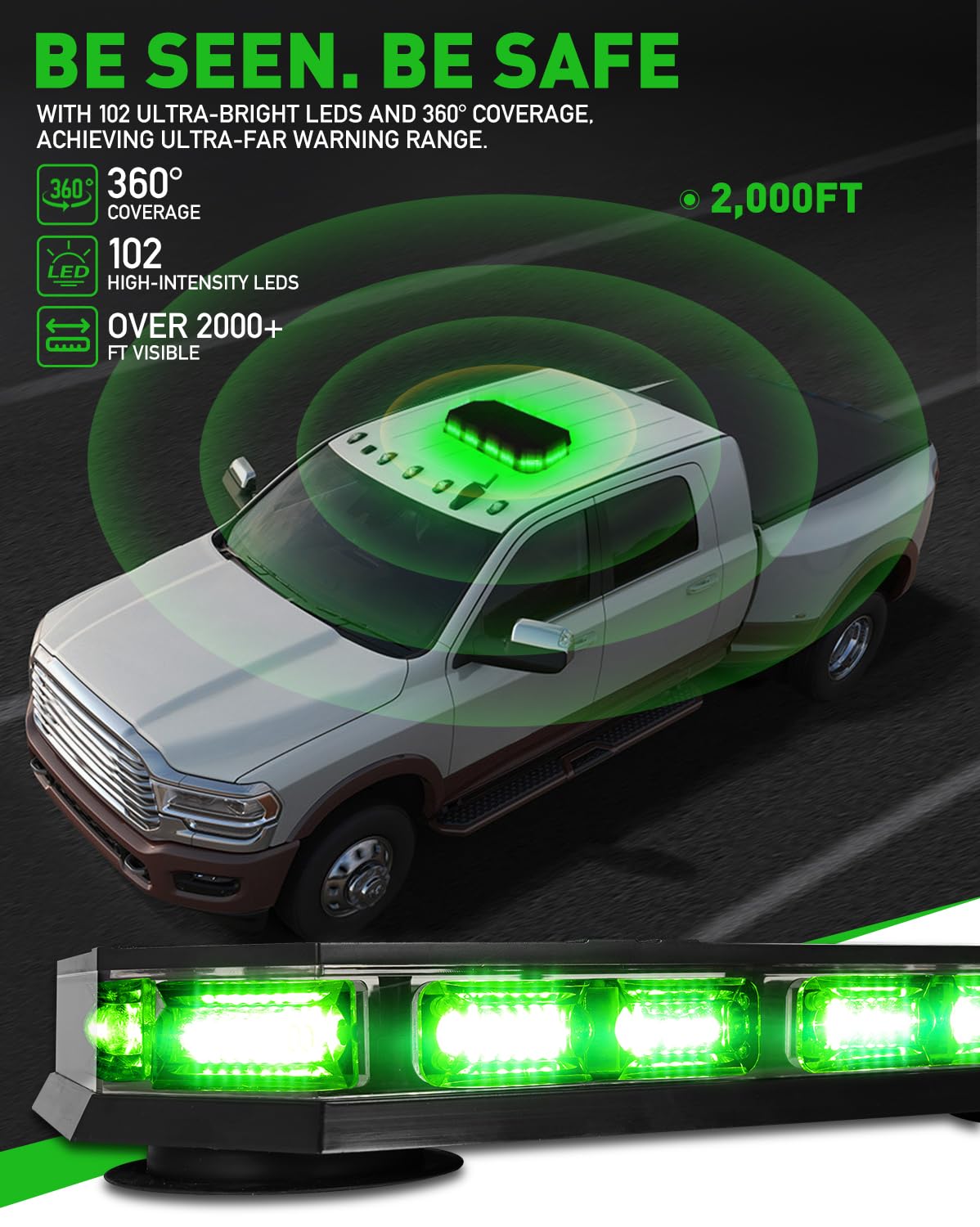 Snapklik.com : 406D Rooftop Emergency Strobe Lights Bar, 102 LED Green ...