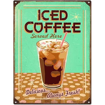 Amazon.com: Unoopler TIN Sign Iced Coffee Metal Decor Wall Art Store ...
