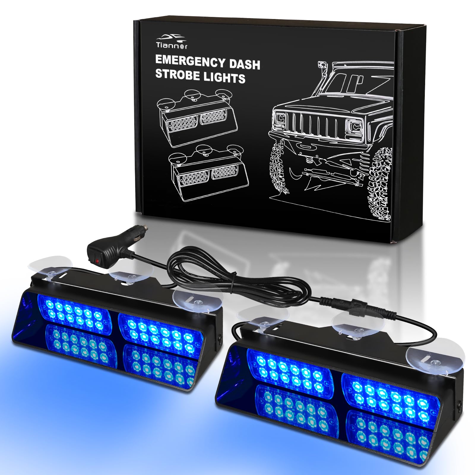 Snapklik.com : Tiannor Emergency Dash Strobe Lights Blue Hazard Warning ...