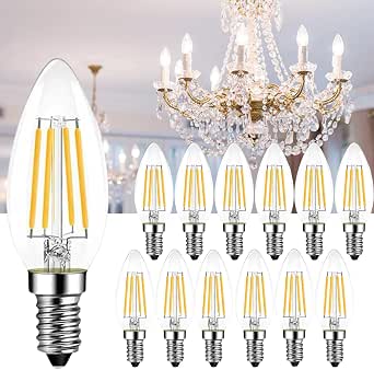 E12 LED Candelabra Bulb Dimmable, Vinaco 12 Pack High Output 500LM B11 ...