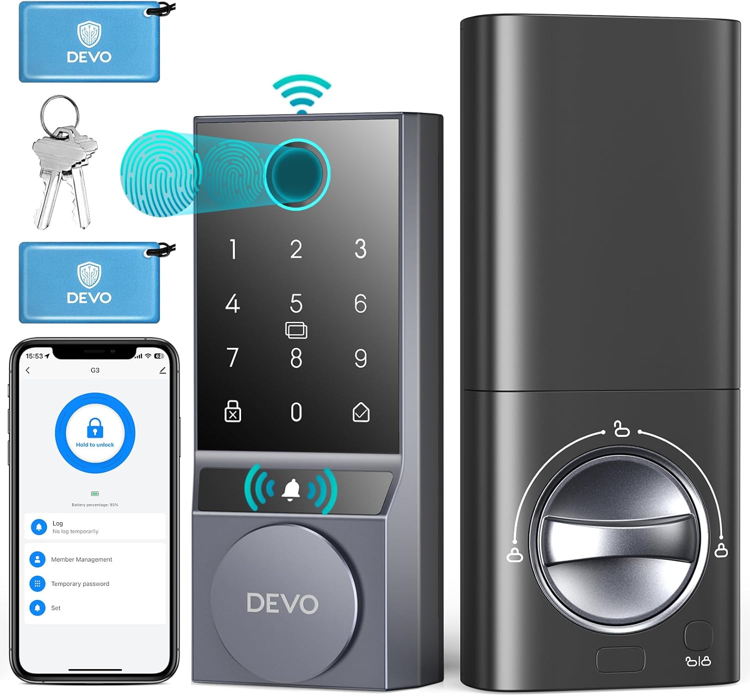 Devo G3 Door Lock for Front Door, 6 in 1 Fingerprint Keyless Entry Door ...