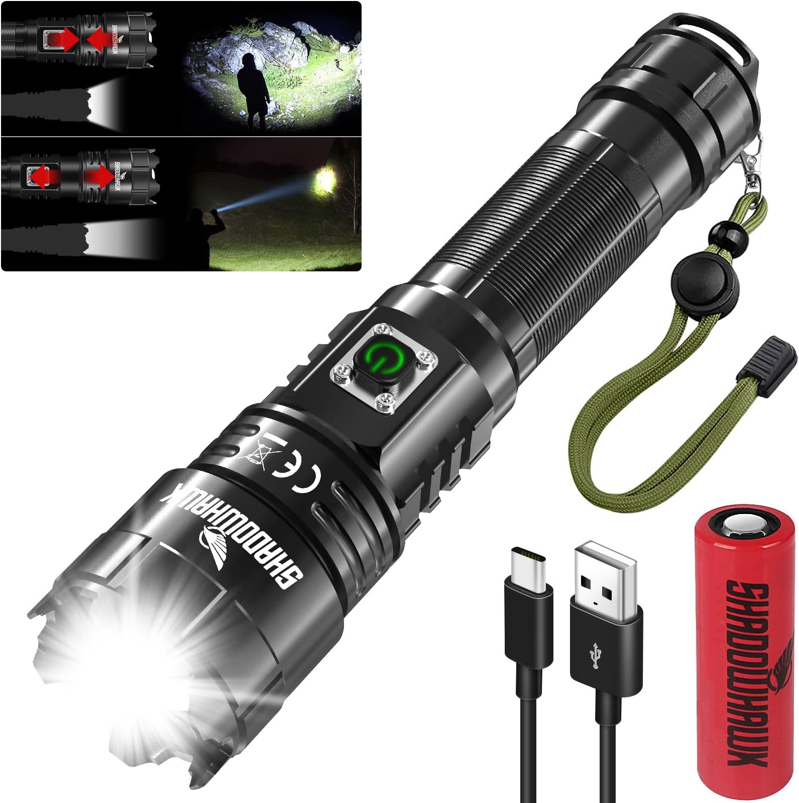 Shadowhawk Flashlight Rechargeable, Tactical Flashlight 250000 Lumens ...